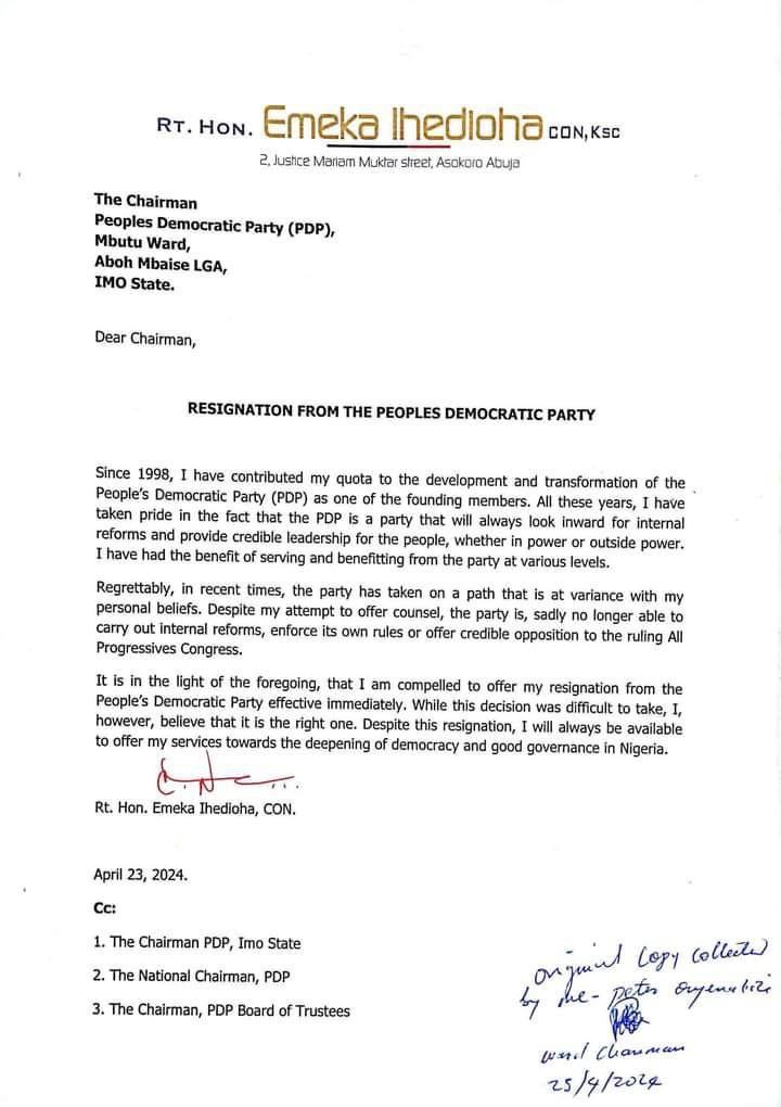 Ihedioha Quits PDP over Ideological Differences - PrimeStarNews